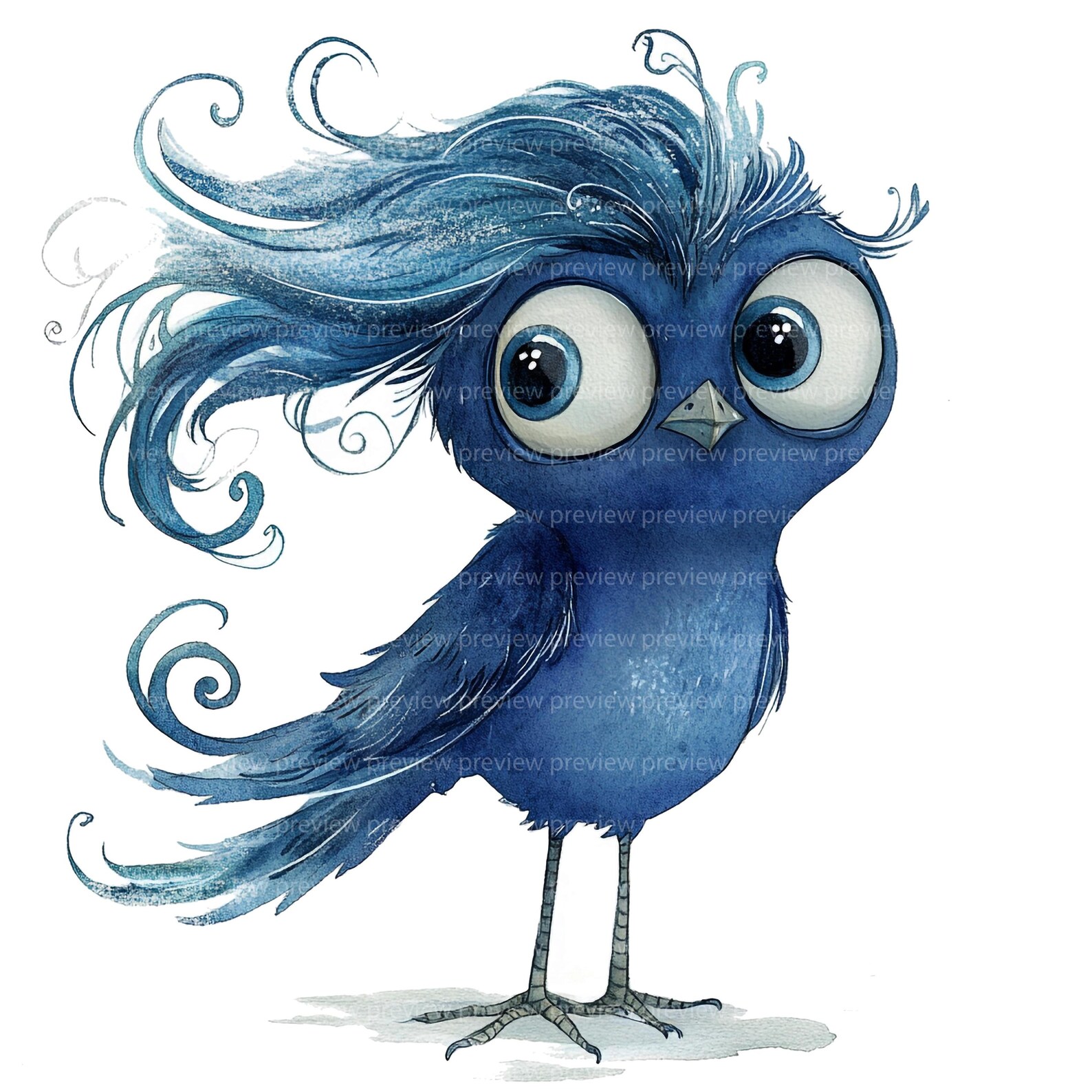 20 Whimsical Bird Clipart | Blue Feather Watercolor Fantasy Art ...