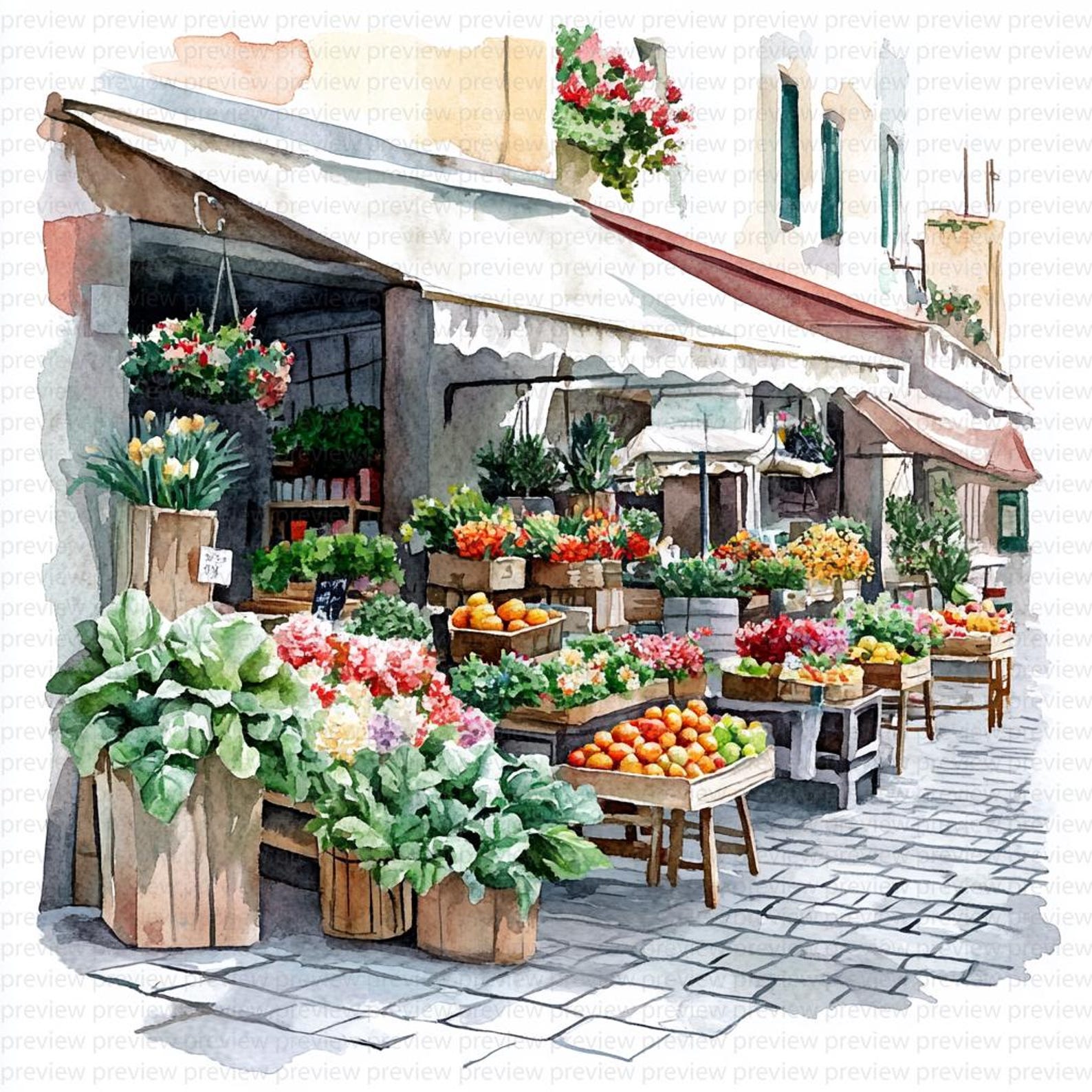 Farmers Market Watercolor Clipart: Grocery Art (12 Jpgs, Digital ...