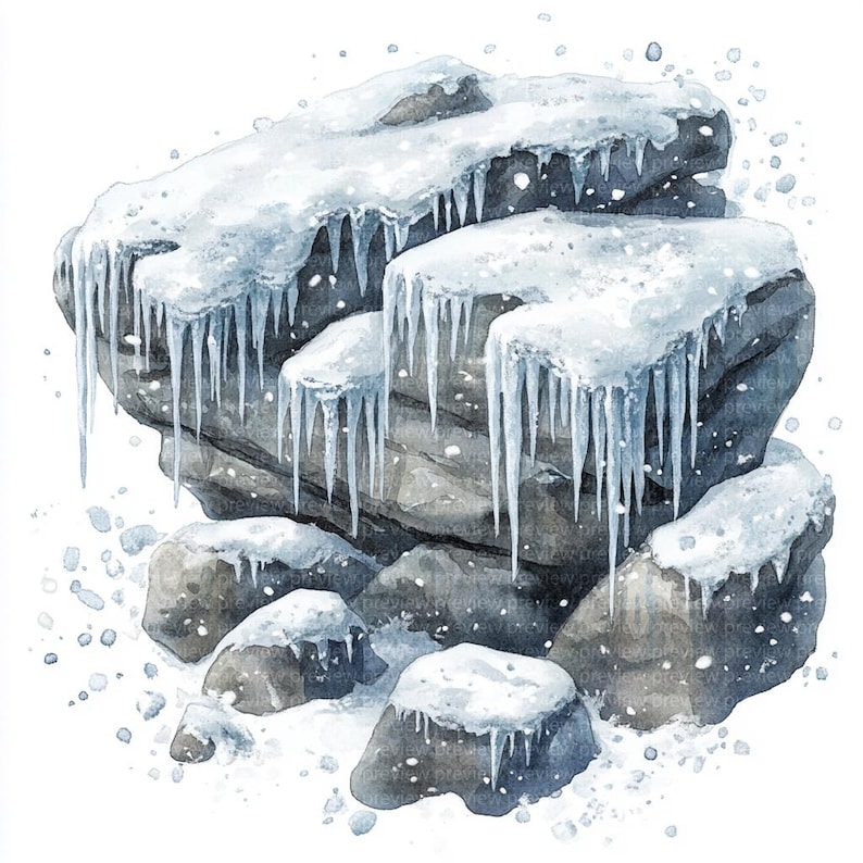 Watercolor Frosted Rocks Clipart | 15 High Resolution Jpgs for Winter ...