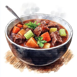 Watercolor Beef Stew Clipart | 16 High Resolution Jpgs for Recipe Cards ...