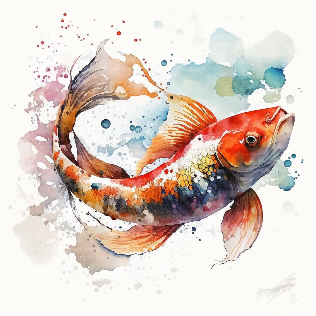 Watercolor Koi Fish Clipart | 12 High-res Jpgs Printable for Digital ...