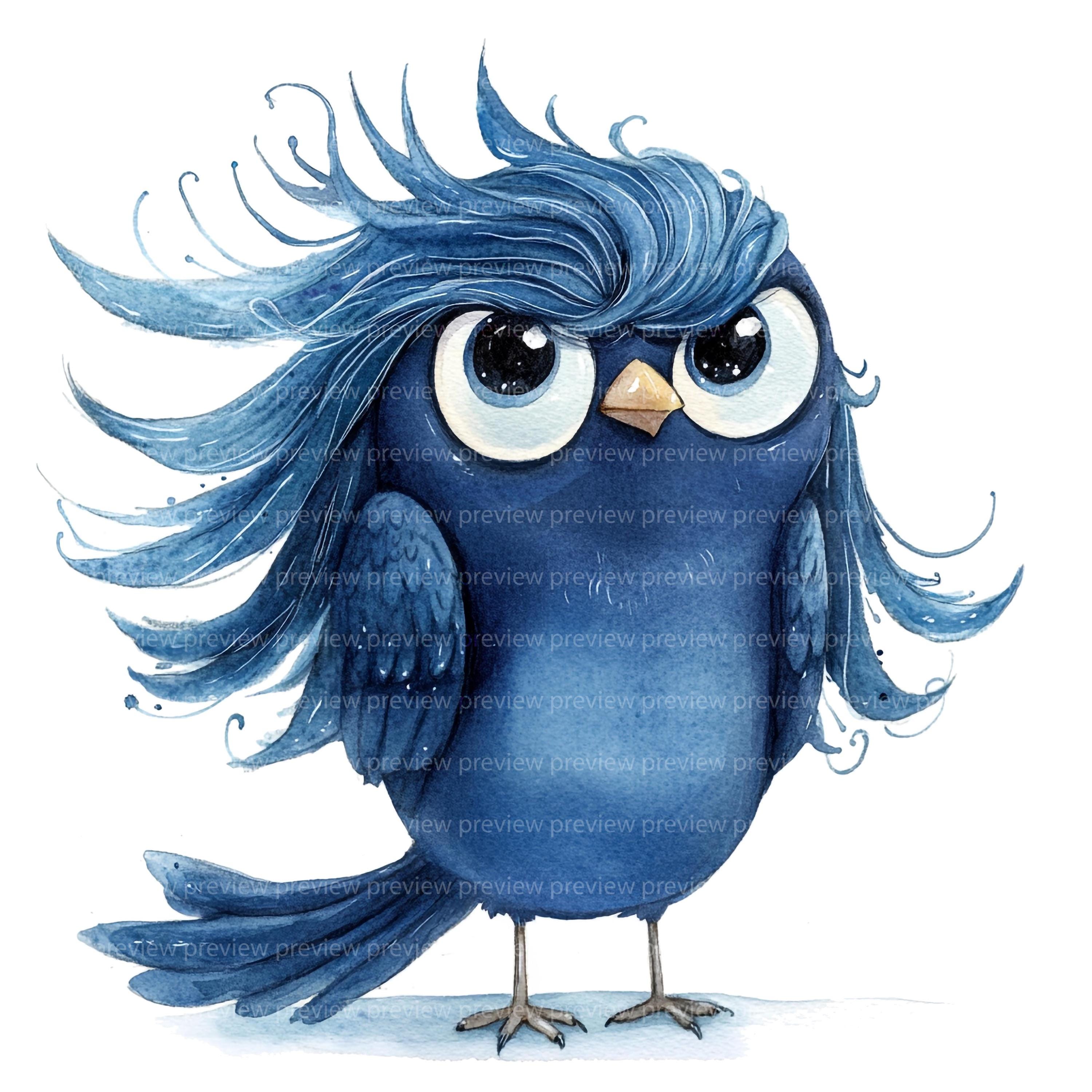 20 Whimsical Bird Clipart | Blue Feather Watercolor Fantasy Art ...