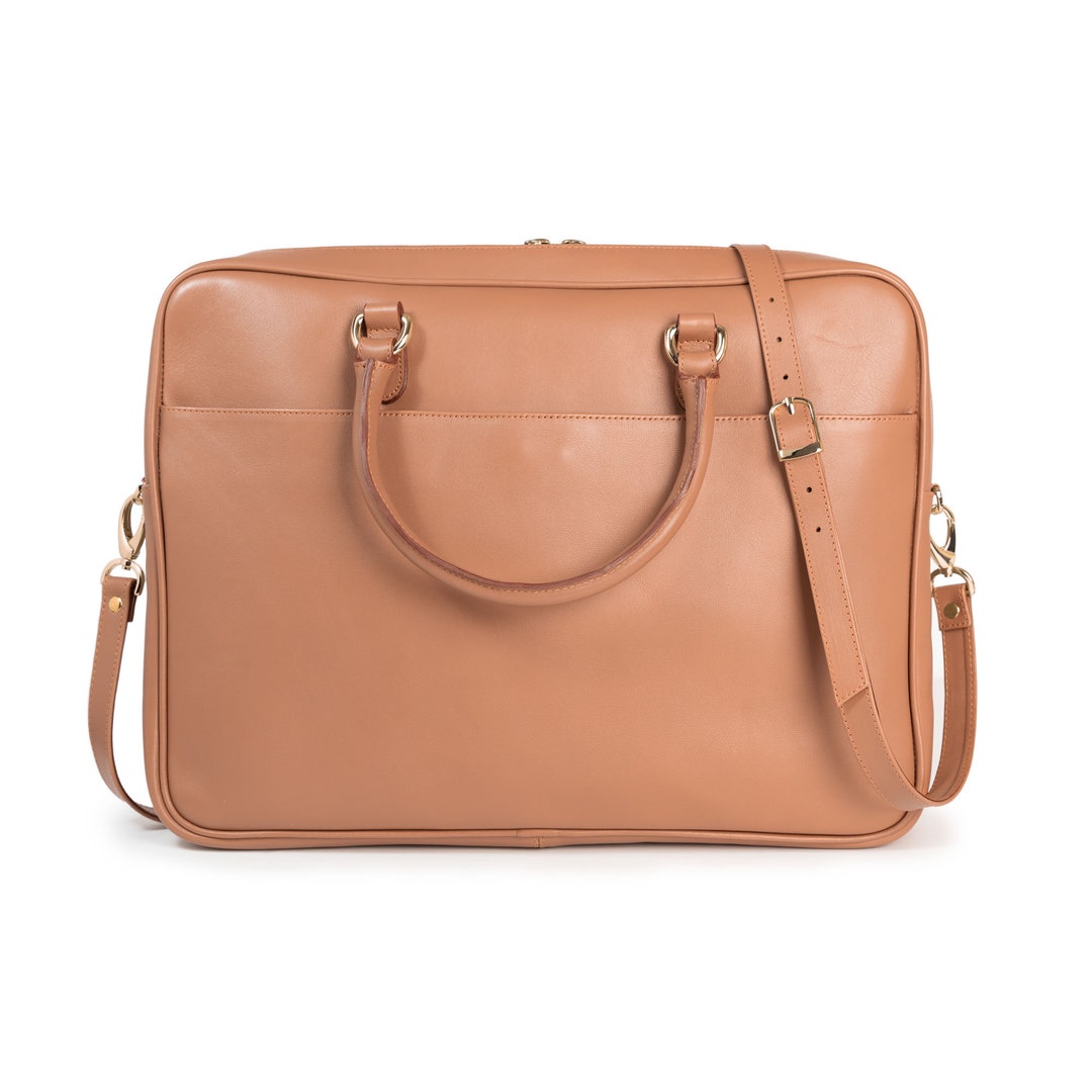 Laptop Briefcase Shoulder Bag Made of Genuine Leather With Handle and ...