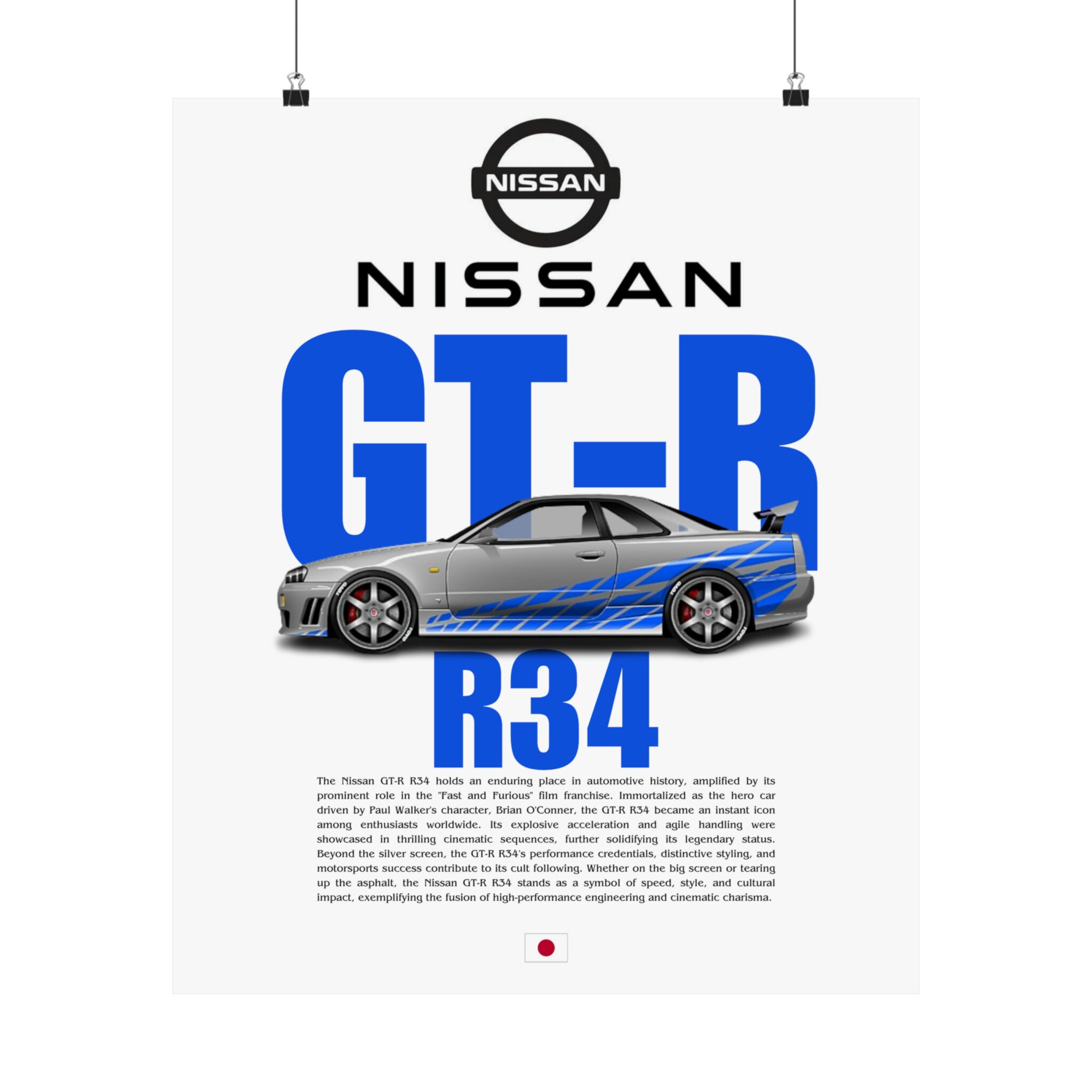 Nissan GT-R R34 Poster, Poster Ideas, Fast and Furious Poster, Car Gift ...