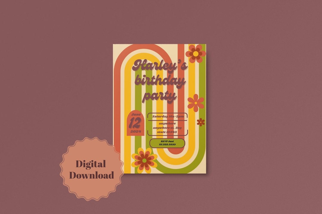 70s Groovy Birthday Card, Digital Download, Hippie Flower, Retro Print ...