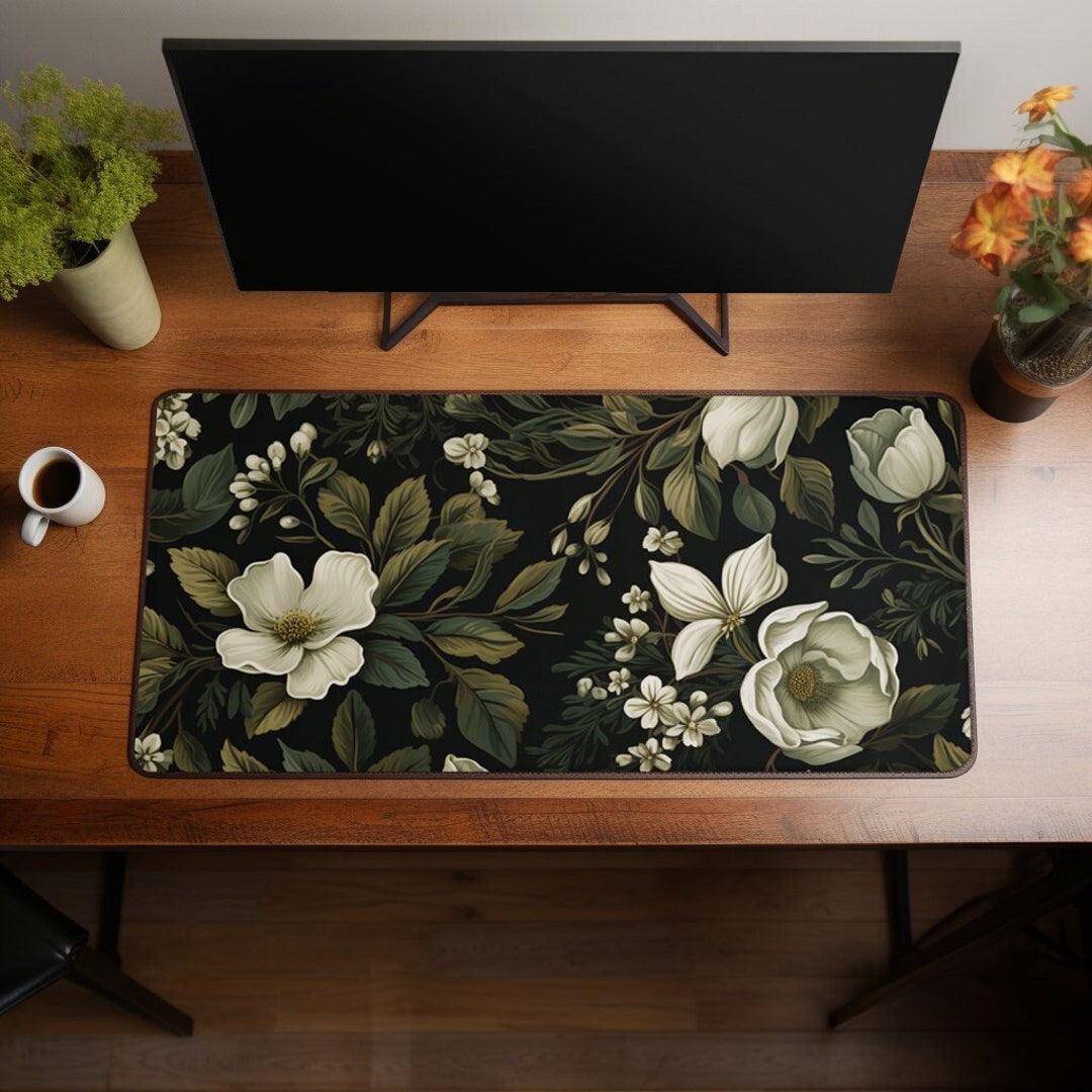 Dark Cottagecore Desk Mat, Floral Desk Mat, Desk Mat Aesthetic, Green ...