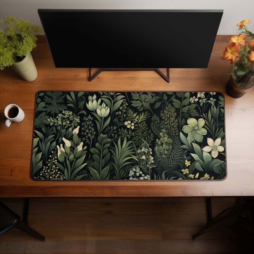 Dark Cottagecore Desk Mat, Floral Desk Mat, Desk Mat Aesthetic, Green ...