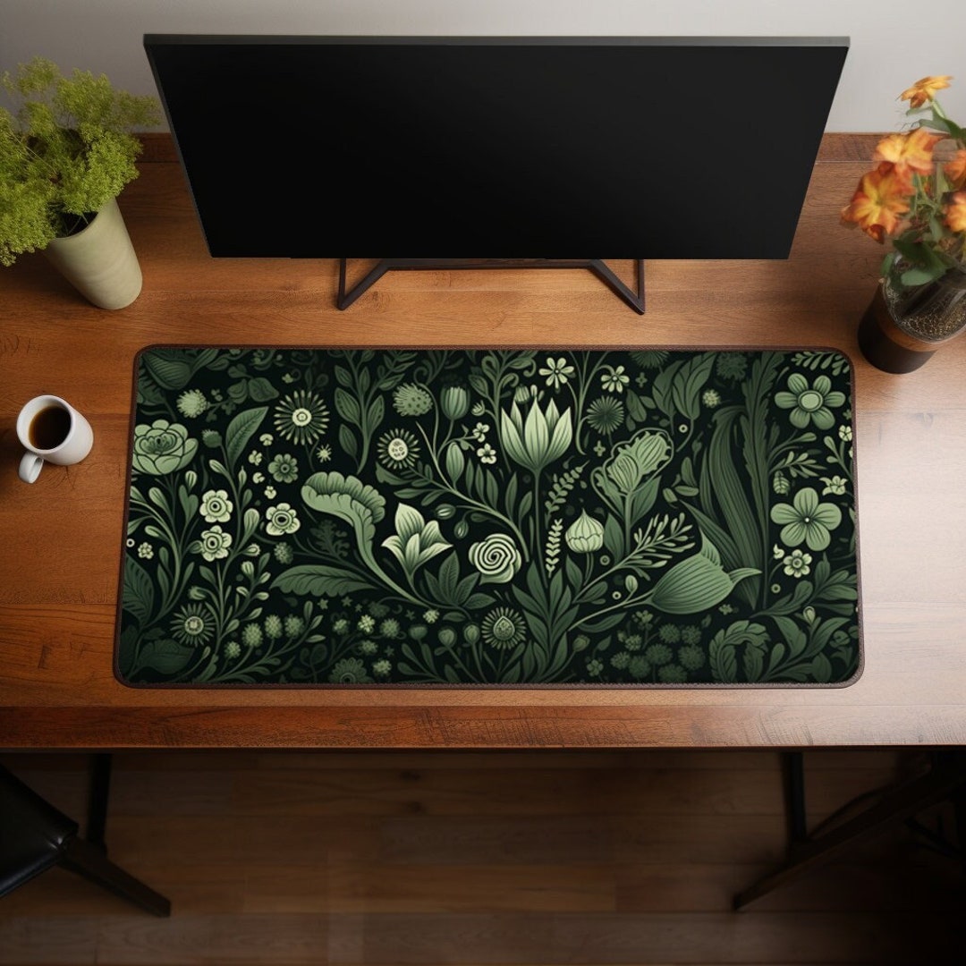 Dark Cottagecore Desk Mat, Floral Desk Mat, Desk Mat Aesthetic, Green ...