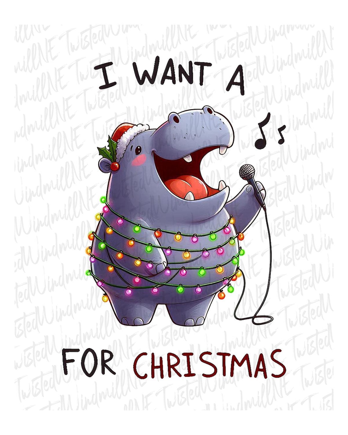 I Want A Hippopotamus for Christmas Png, Hippo Christmas Lights Png ...