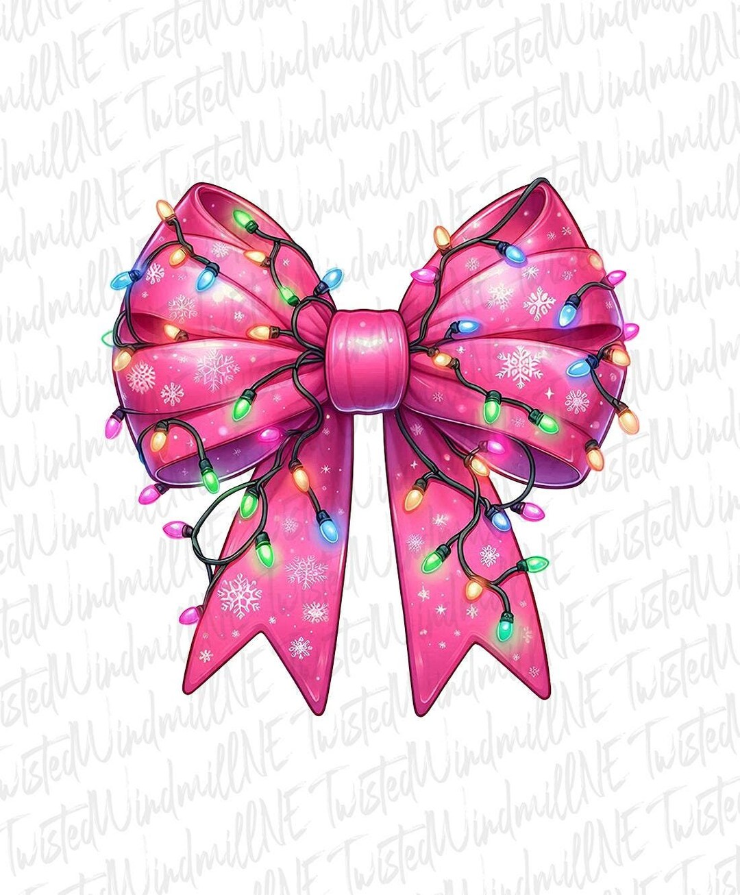 Coquette Christmas Bow, Bright Pink Christmas Bow With Lights Png File ...