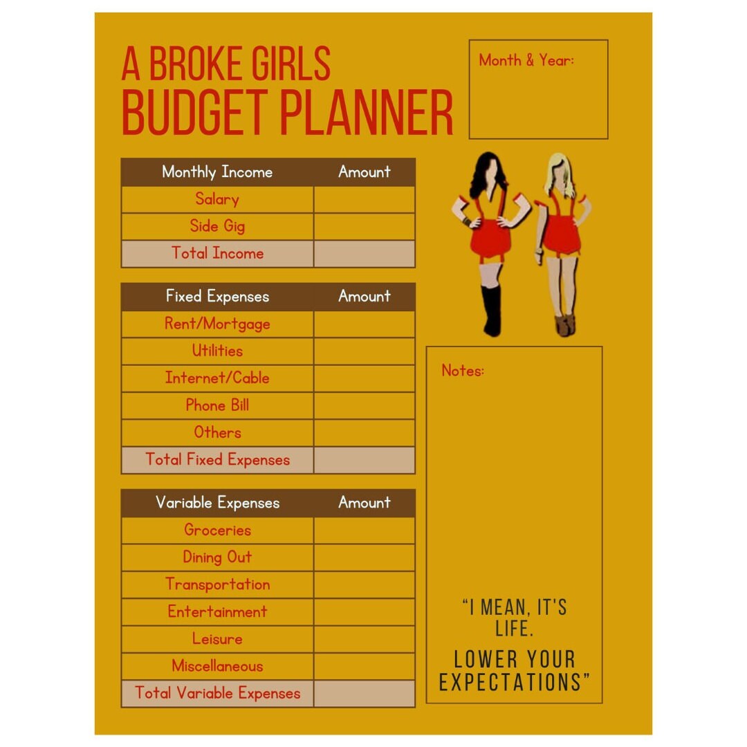 Broke Girls Monthly Budget Planner - Etsy