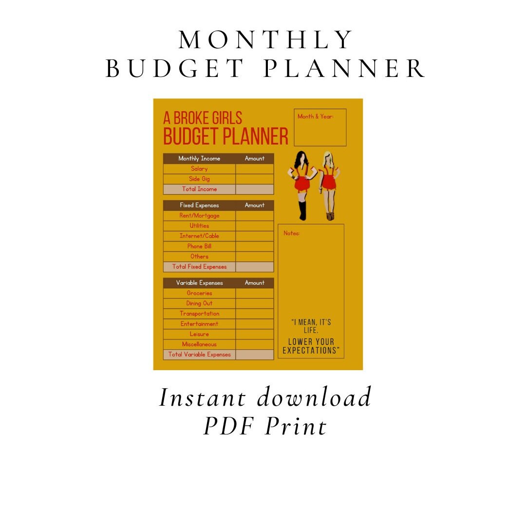 Broke Girls Monthly Budget Planner - Etsy