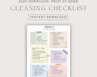 Printable Weekly Cleaning Checklist Instant Download With Water Tracker ...