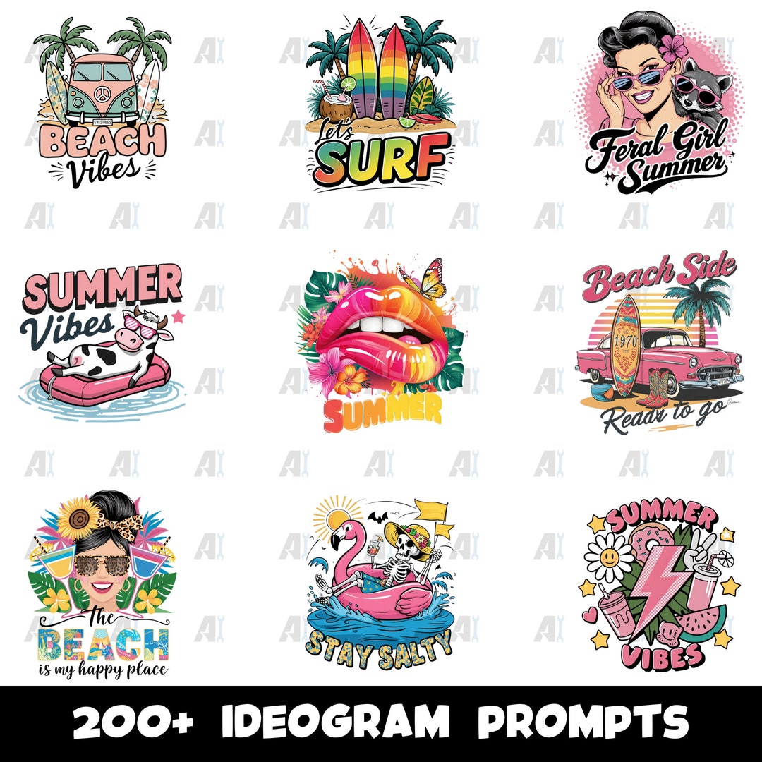 Summer Ideogram AI Art Prompts, Customizable Shirt Design Quotes Prompt ...