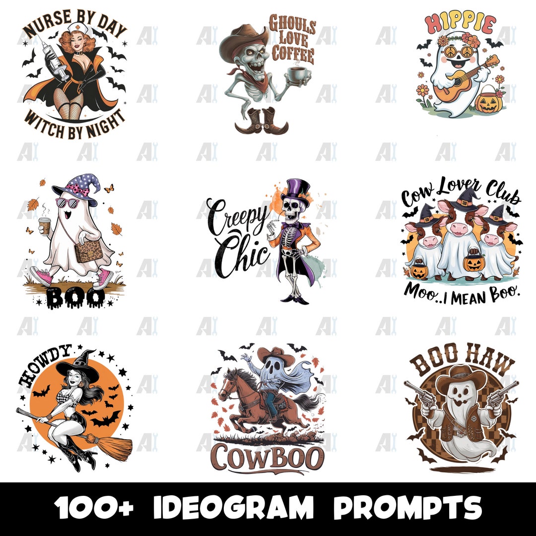 Funny Halloween Ideogram AI Art Prompts, Customizable Shirt Design ...