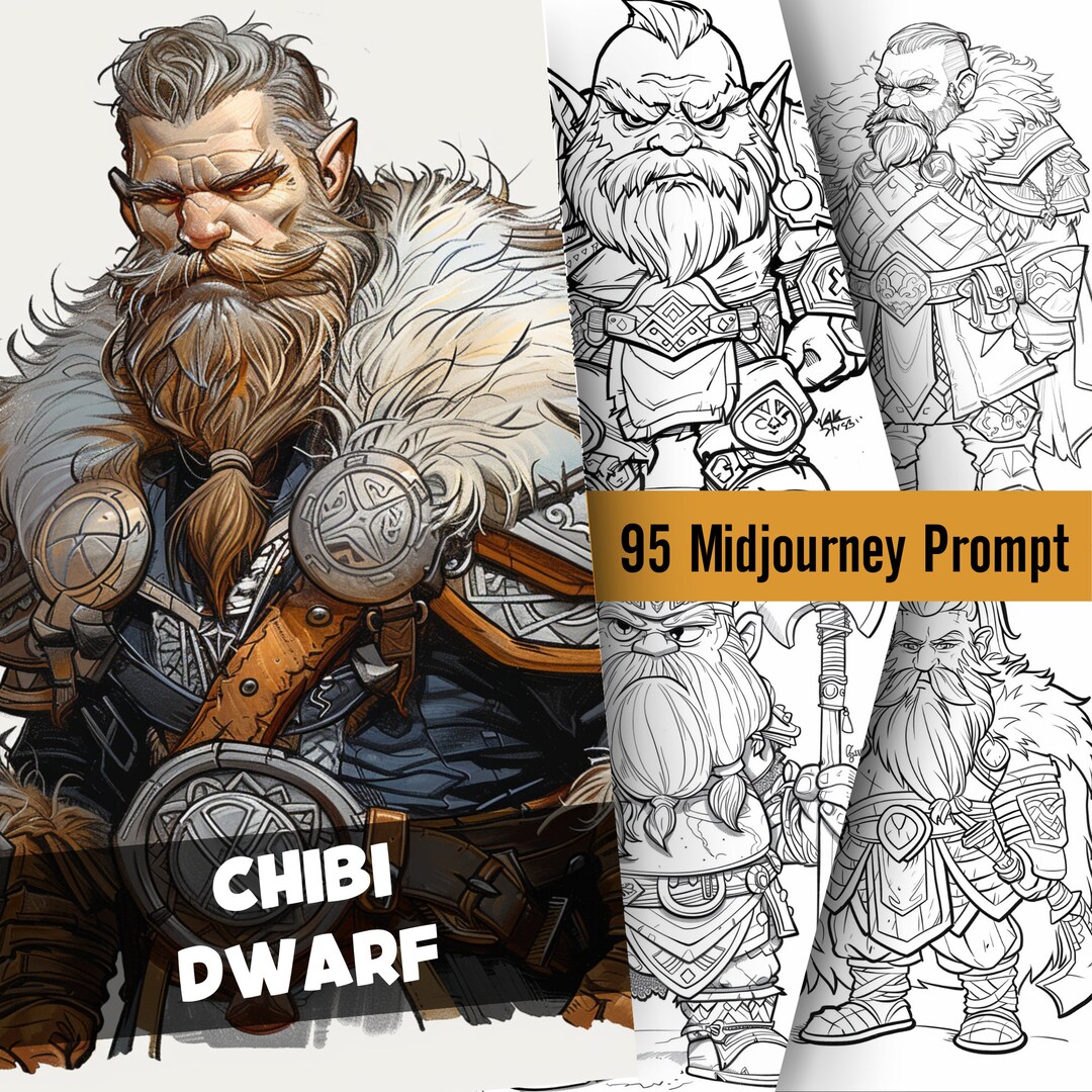 Chibi Dwarf Coloring Page Midjourney Prompt Guide, AI Art Generator ...