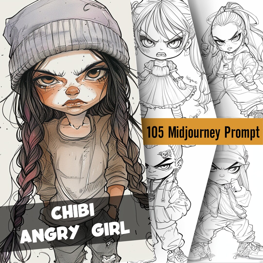 Chibi Angry Girl Coloring Page Midjourney Prompt Guide, AI Art ...