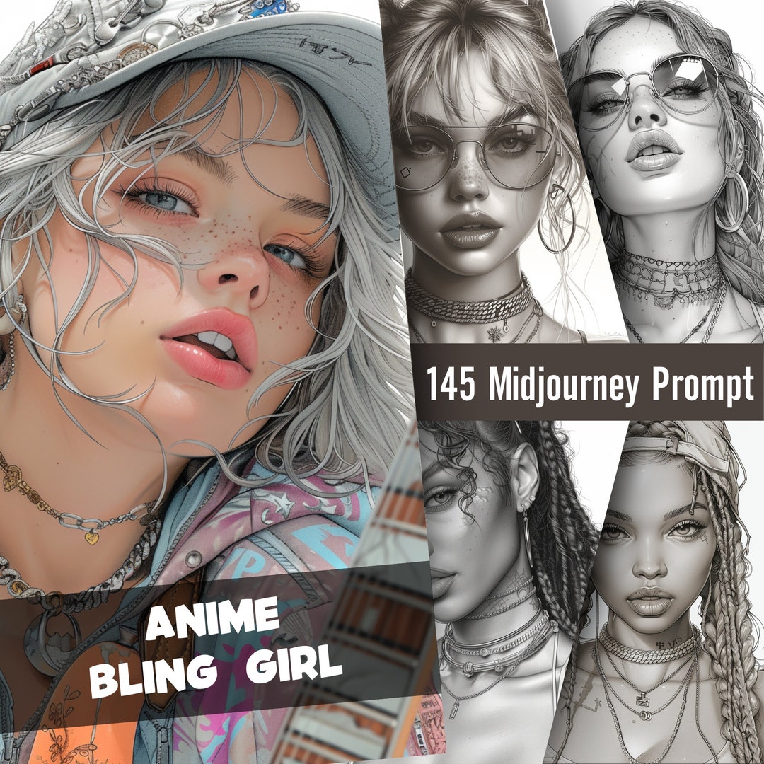 Anime Bling Girl Coloring Page Midjourney Prompt Guide, AI Art ...