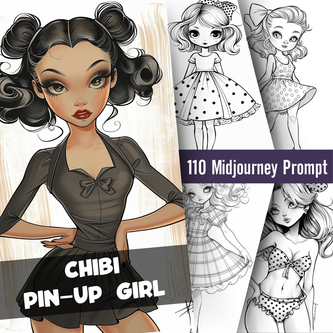 Chibi Pin-up Girl Coloring Page Midjourney Prompt Guide, AI Art ...