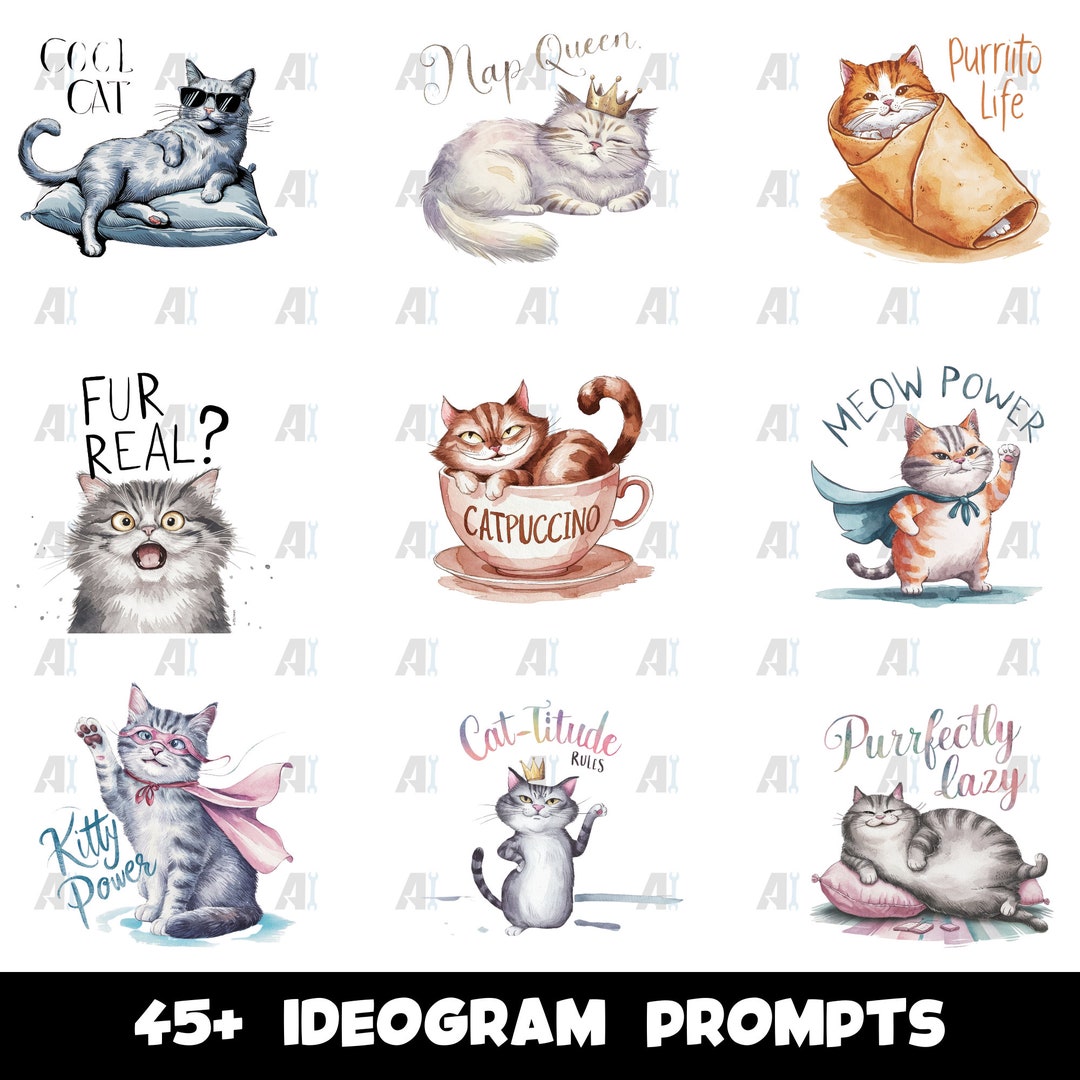 Funny Cat Ideogram AI Art Prompts, Shirt Design Quotes Prompt, Ideogram ...