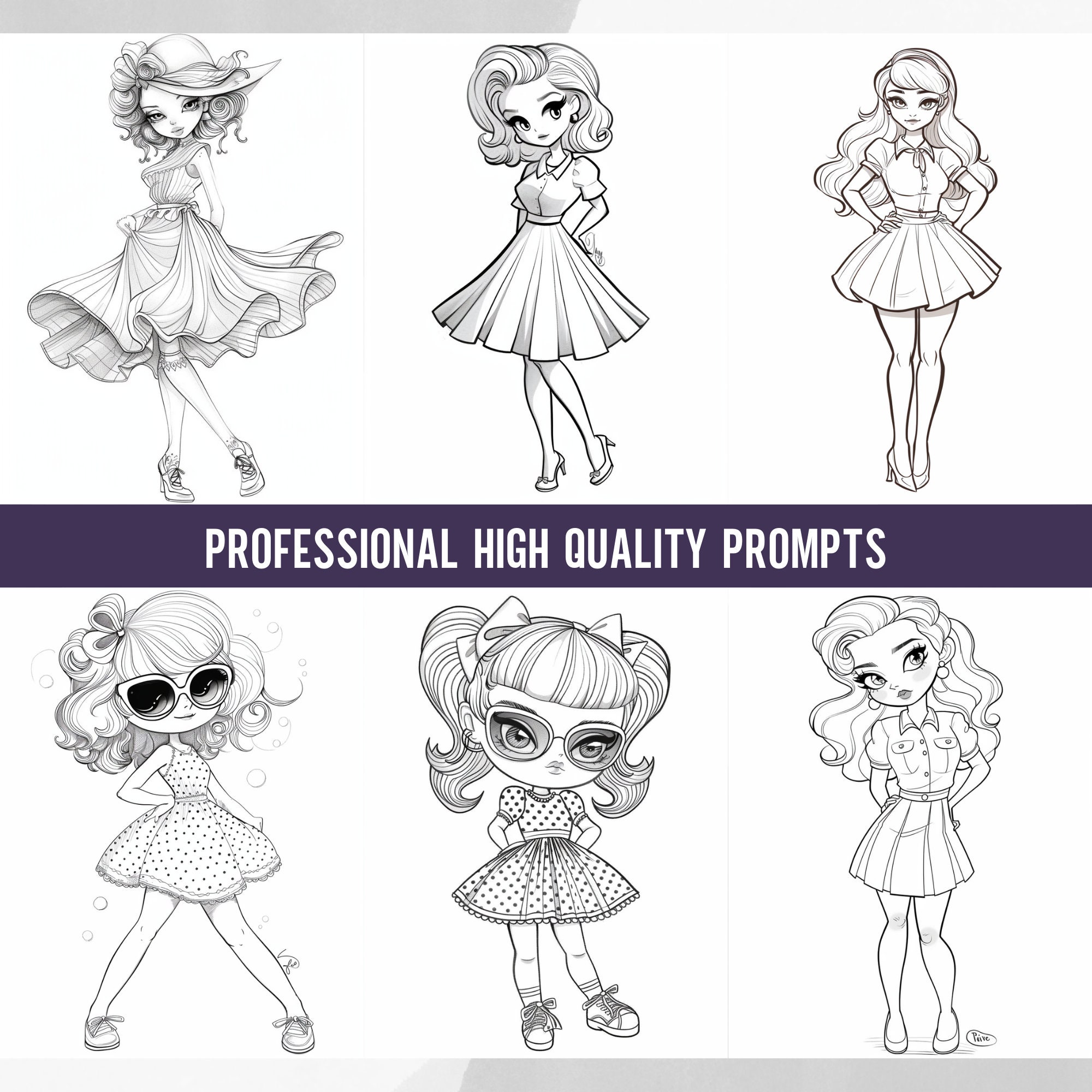 Chibi Pin-up Girl Coloring Page Midjourney Prompt Guide, AI Art ...
