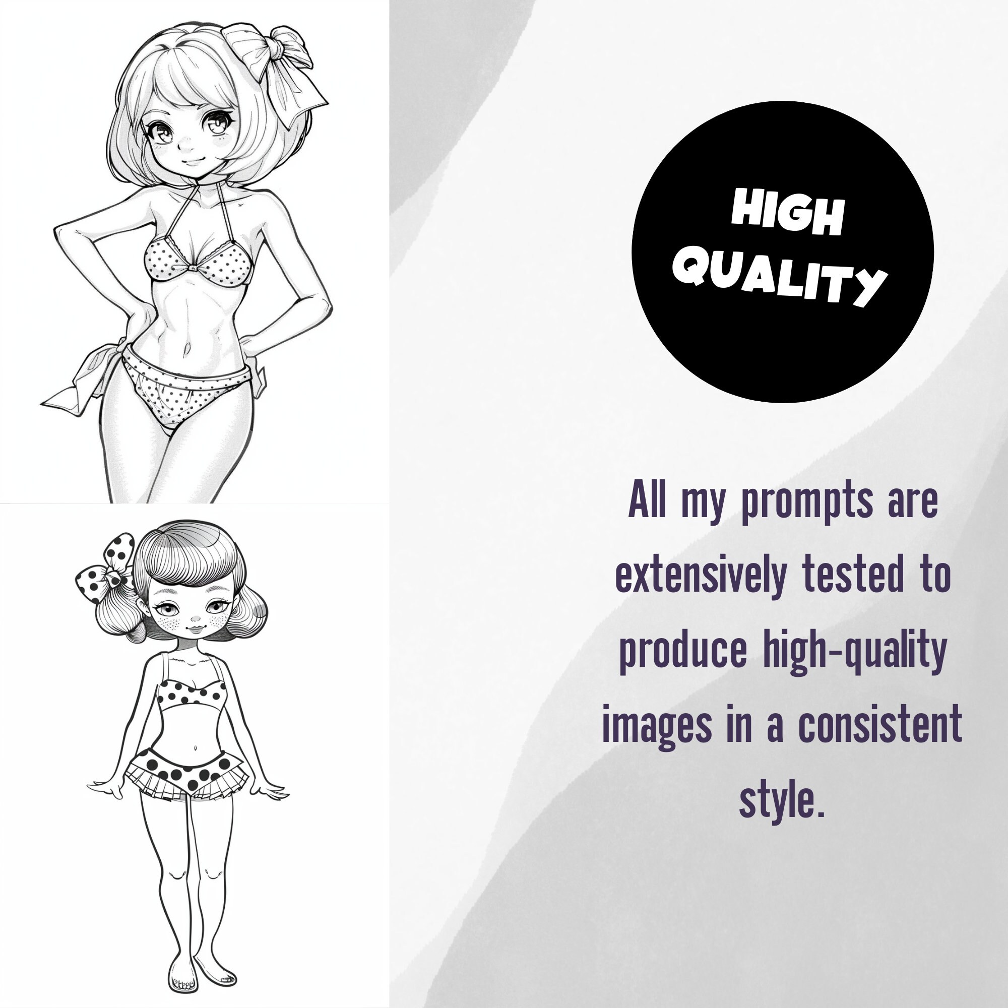 Chibi Pin-up Girl Coloring Page Midjourney Prompt Guide, AI Art ...