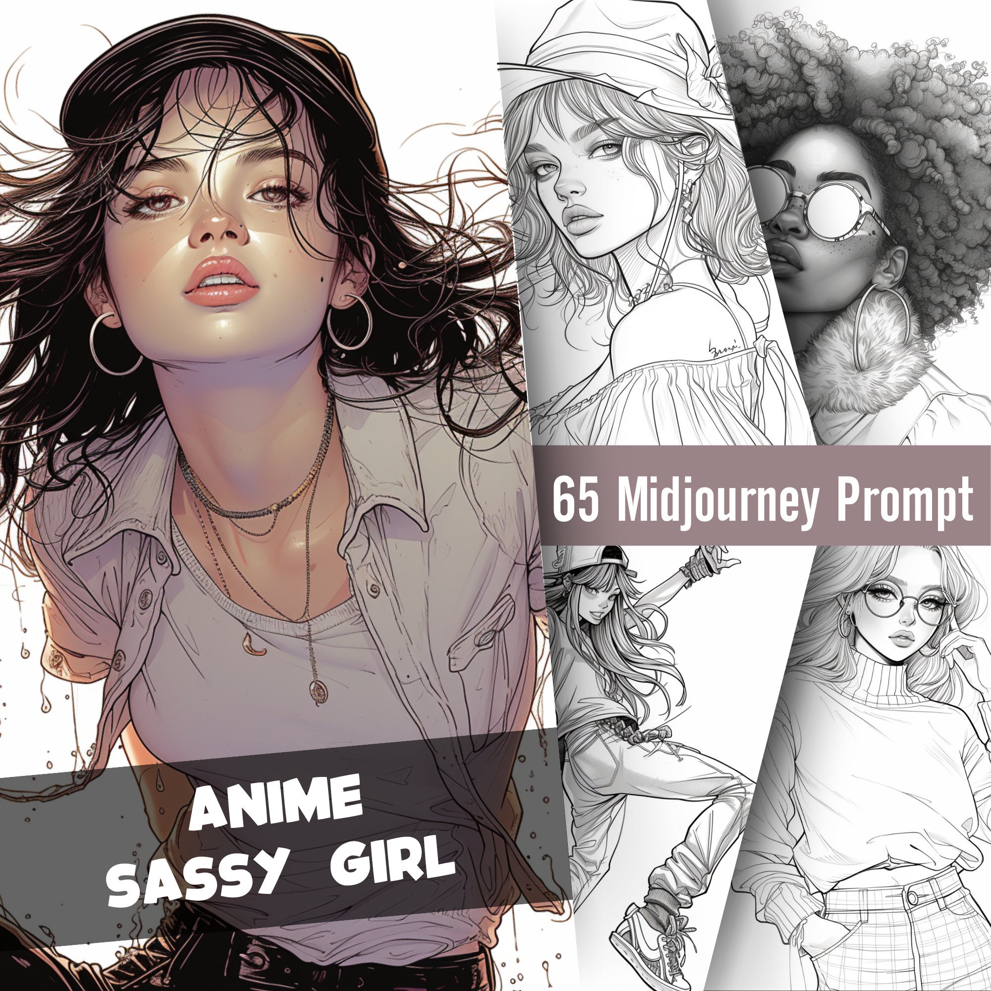 Anime Sassy Girl Coloring Page Midjourney Prompt Guide Ai Art Generator For Grayscale Manga