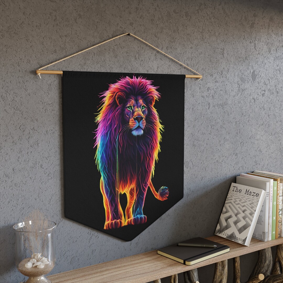 Lion Head Pennant Safari Wall Art Respect the Locals Fireplace Decor ...