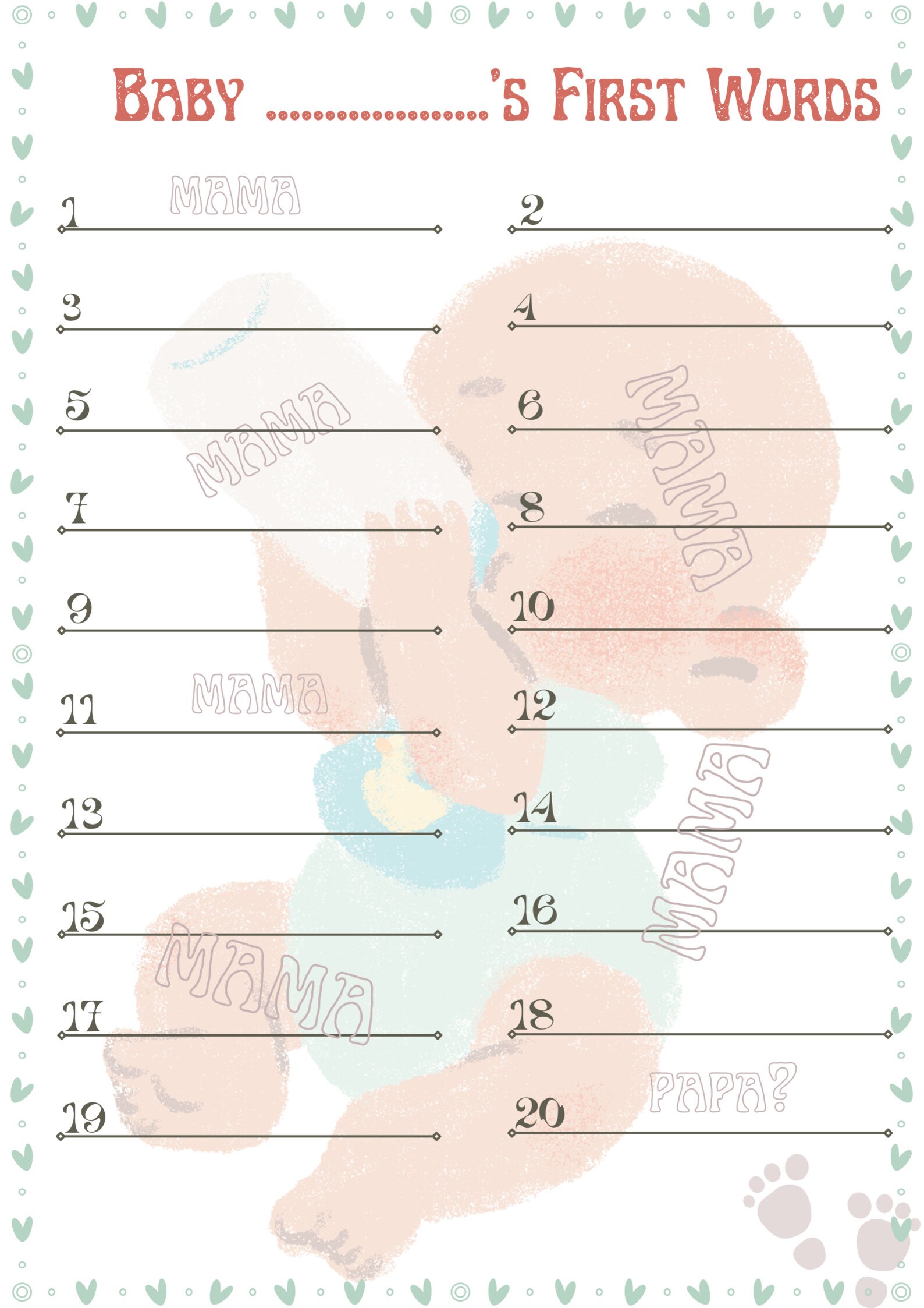 Baby's First Words Printable, Fillable Sheet to Capture the Memories of ...