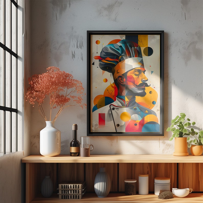 Modern Cubist Art Chef Portrait, Abstract Culinary Art Print, Colorful ...