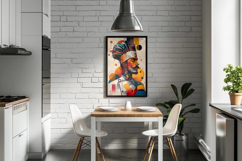 Modern Cubist Art Chef Portrait, Abstract Culinary Art Print, Colorful ...