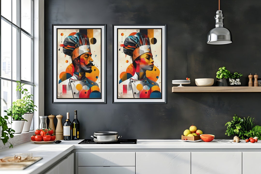 Modern Cubist Art Chef Portrait, Abstract Culinary Art Print, Colorful ...