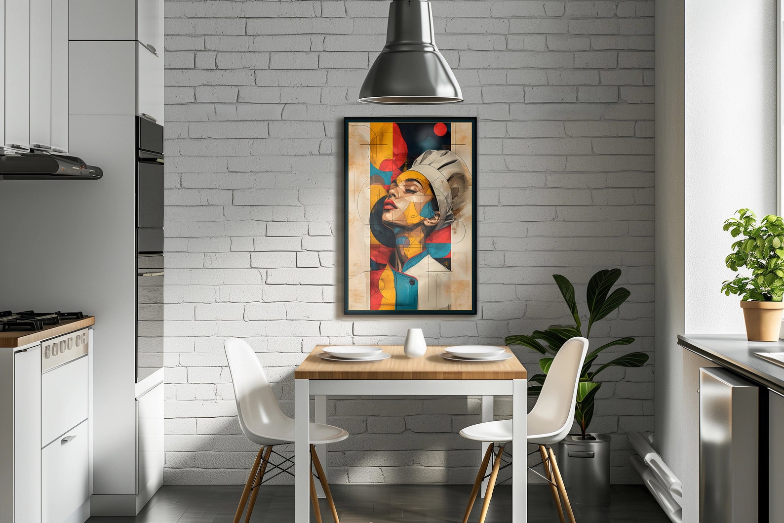 Contemporary Culinary Art Chef Portrait, Abstract Cubist Chef Print, Colorful Kitchen Wall Decor ...