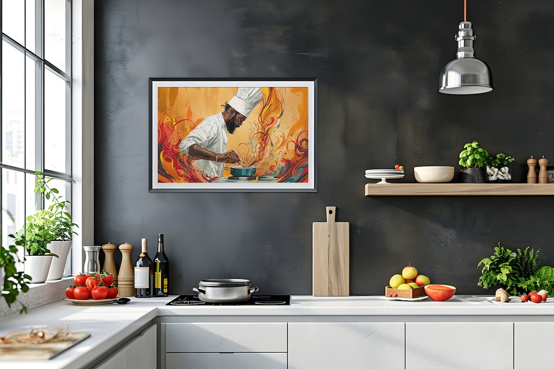 Flavors in Motion Chef Wall Art Poster Print, Colorful Chef Kitchen ...