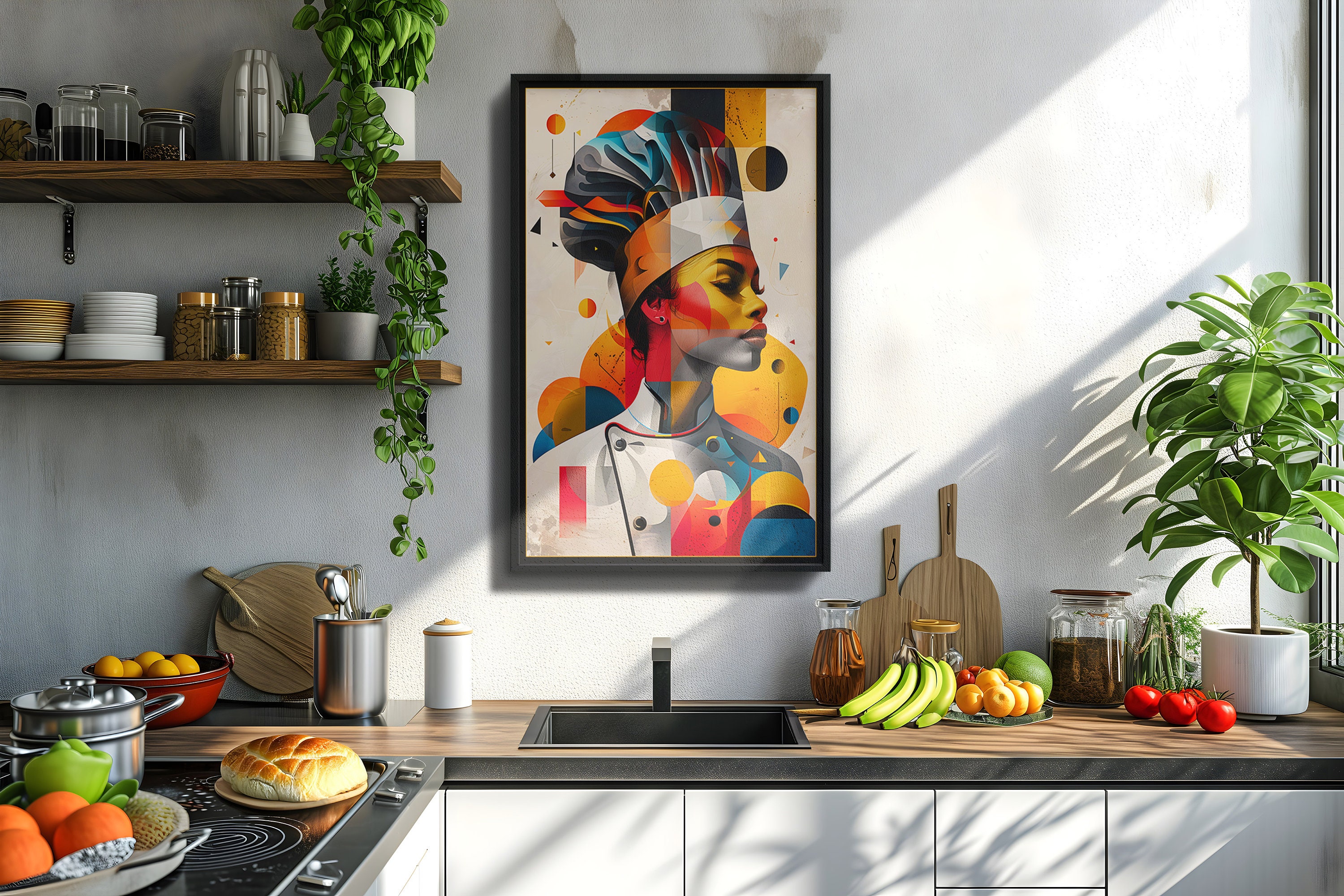 Modern Cubist Art Chef Portrait, Abstract Culinary Art Print, Colorful ...