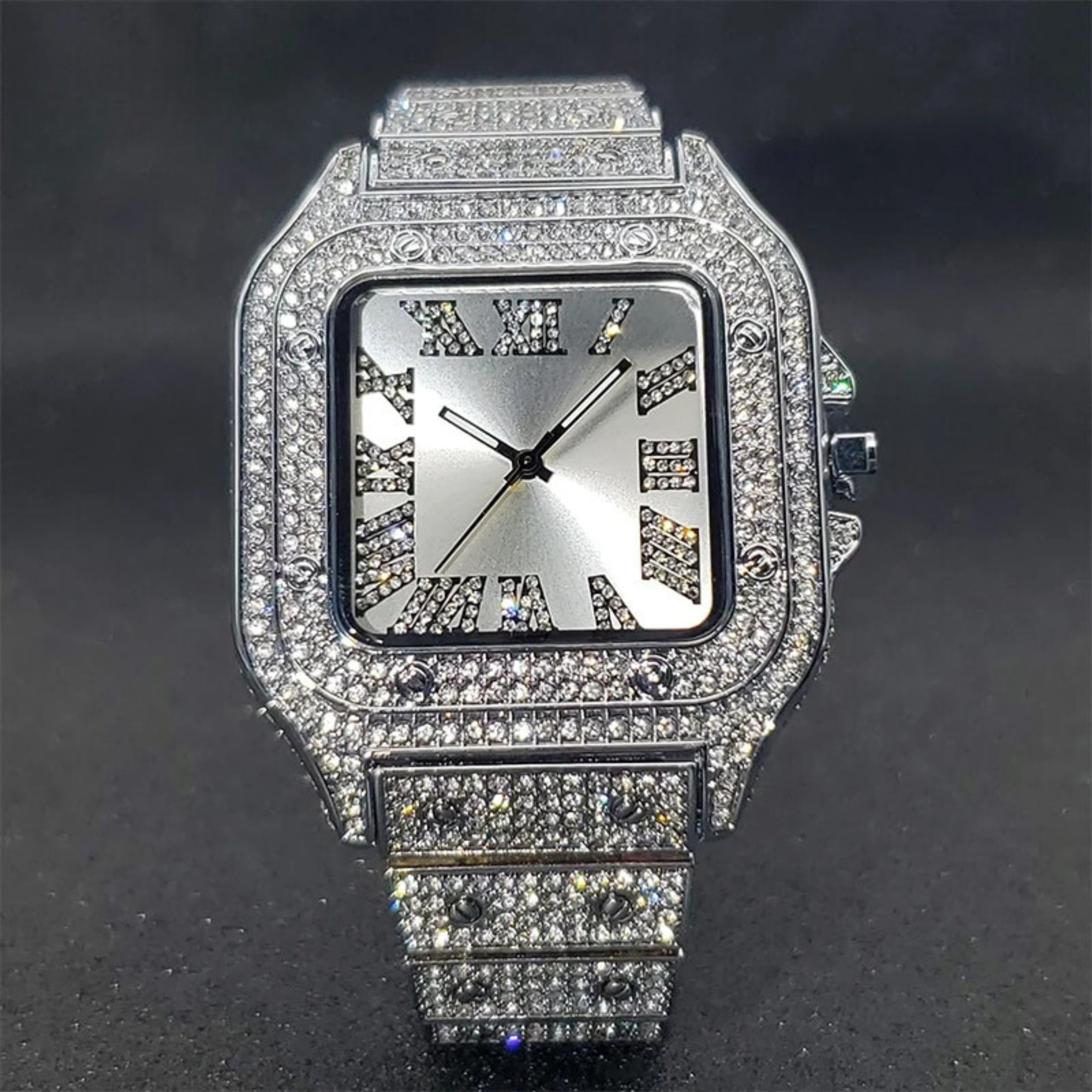Mens Iced Out Blue Dial Hip Hop Luxury Full Ice Busted Diamond Watch ...