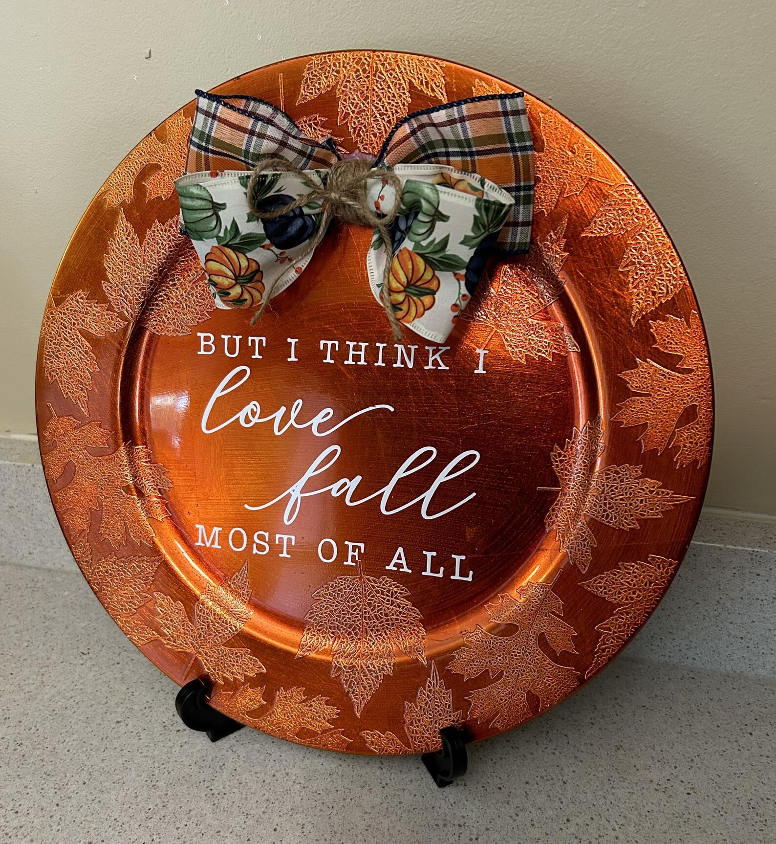 Fall Decor Charger Plate With Pumpkin Bow, Orange Fall Plate Decor ...