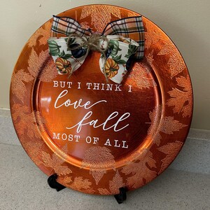 Fall Decor Charger Plate With Pumpkin Bow, Orange Fall Plate Decor ...