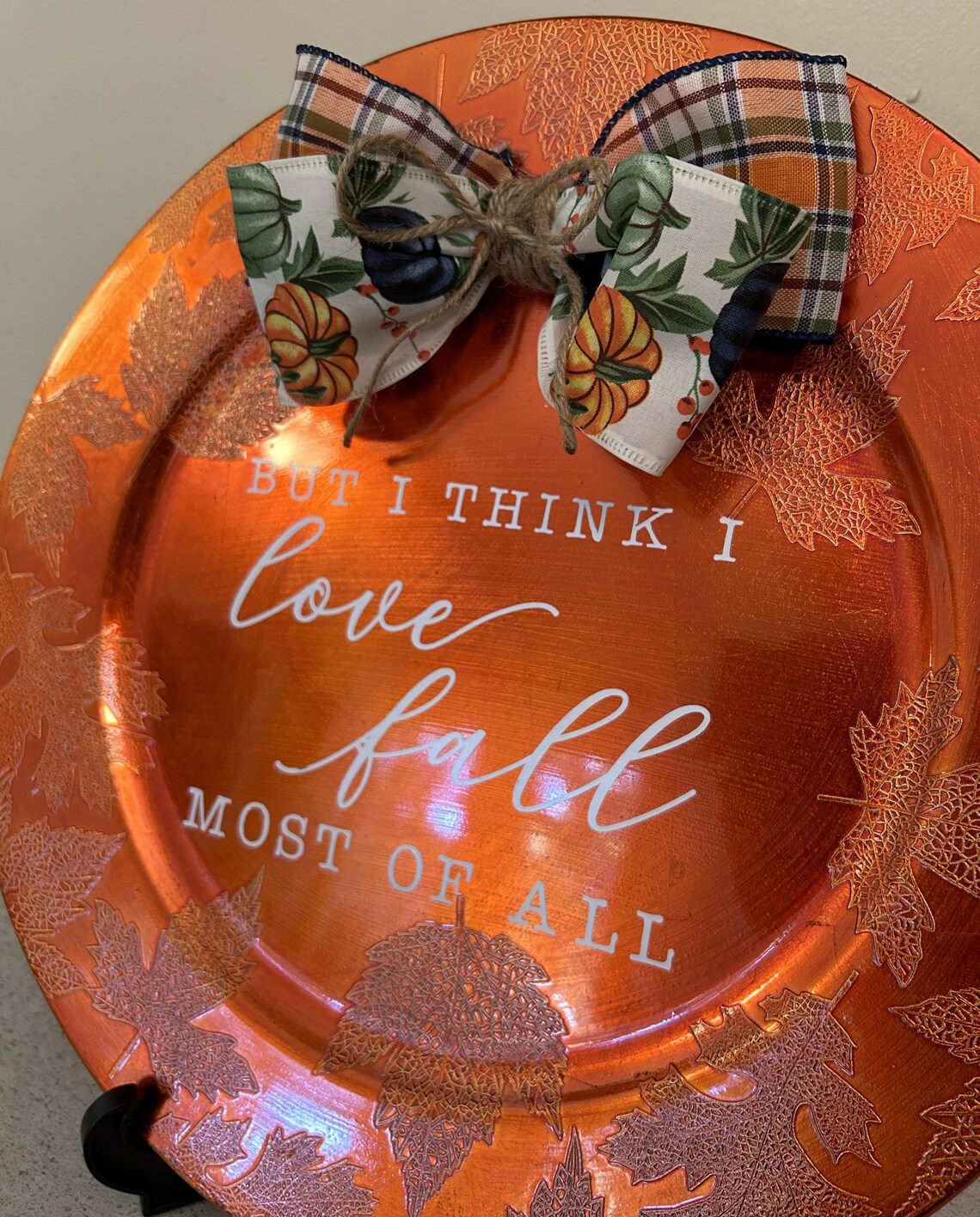 Fall Decor Charger Plate With Pumpkin Bow, Orange Fall Plate Decor ...
