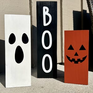 Halloween Wood Block Set, Porch Wood Block Set, Pumpkin Ghost Wood ...
