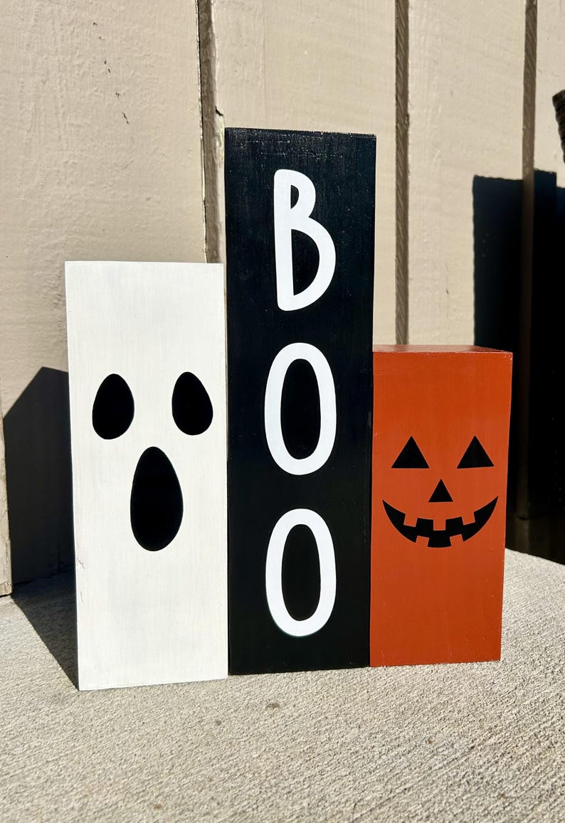 Halloween Wood Block Set, Porch Wood Block Set, Pumpkin Ghost Wood ...