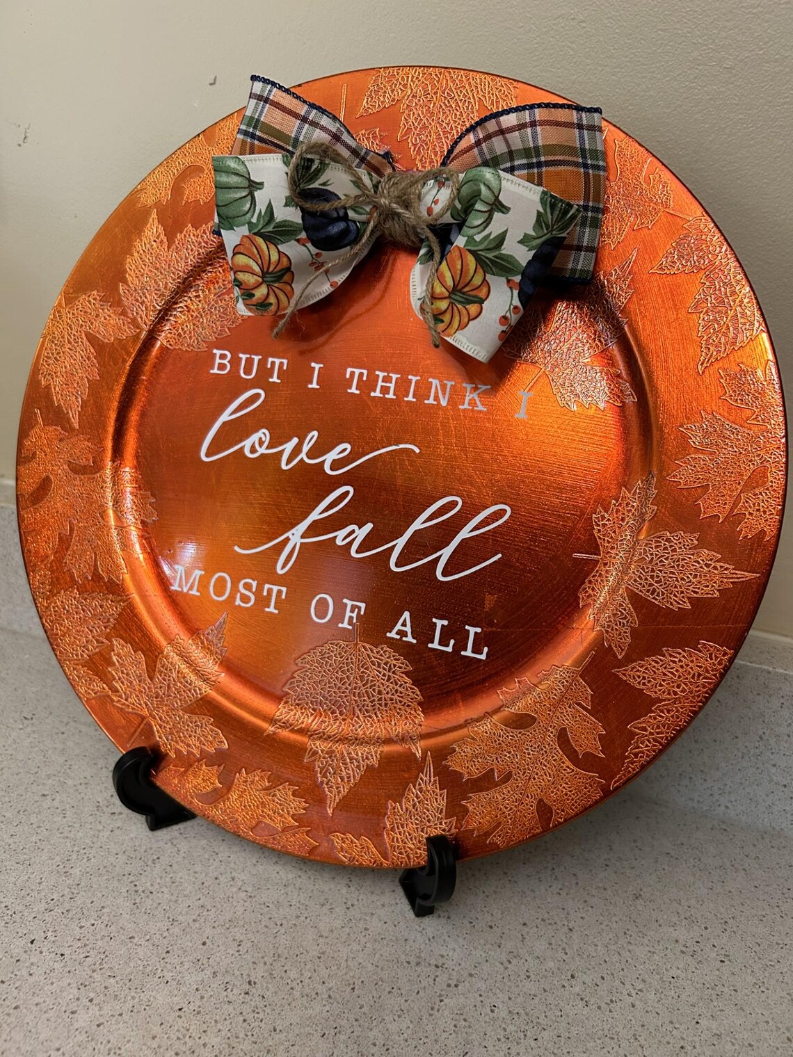 Fall Decor Charger Plate With Pumpkin Bow, Orange Fall Plate Decor ...