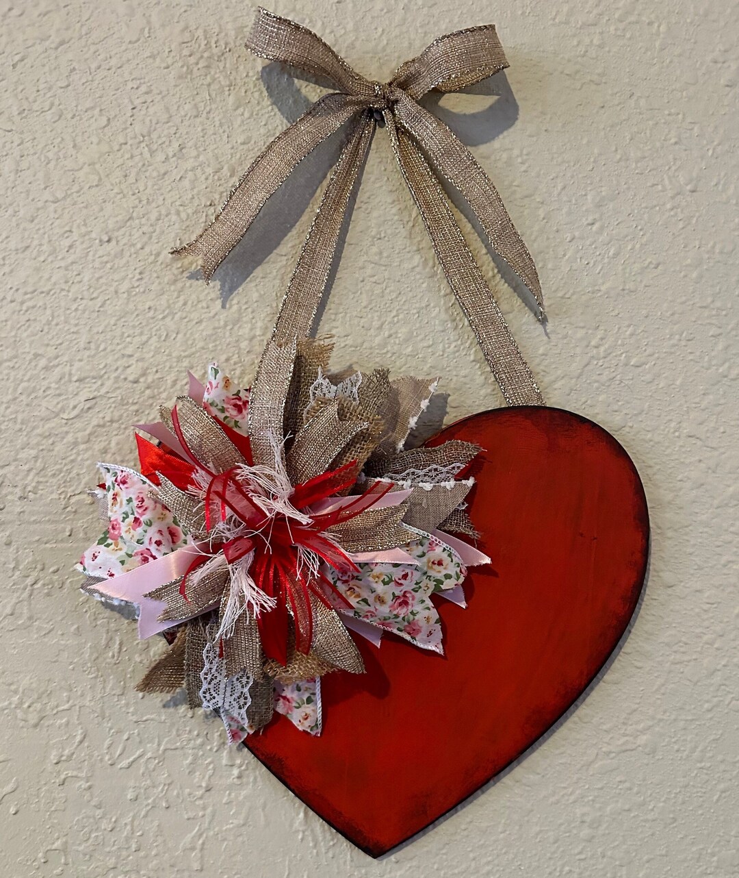 Rustic Valentine's Day Heart Wall Decor Sign With Bow, Farmhouse Decor ...