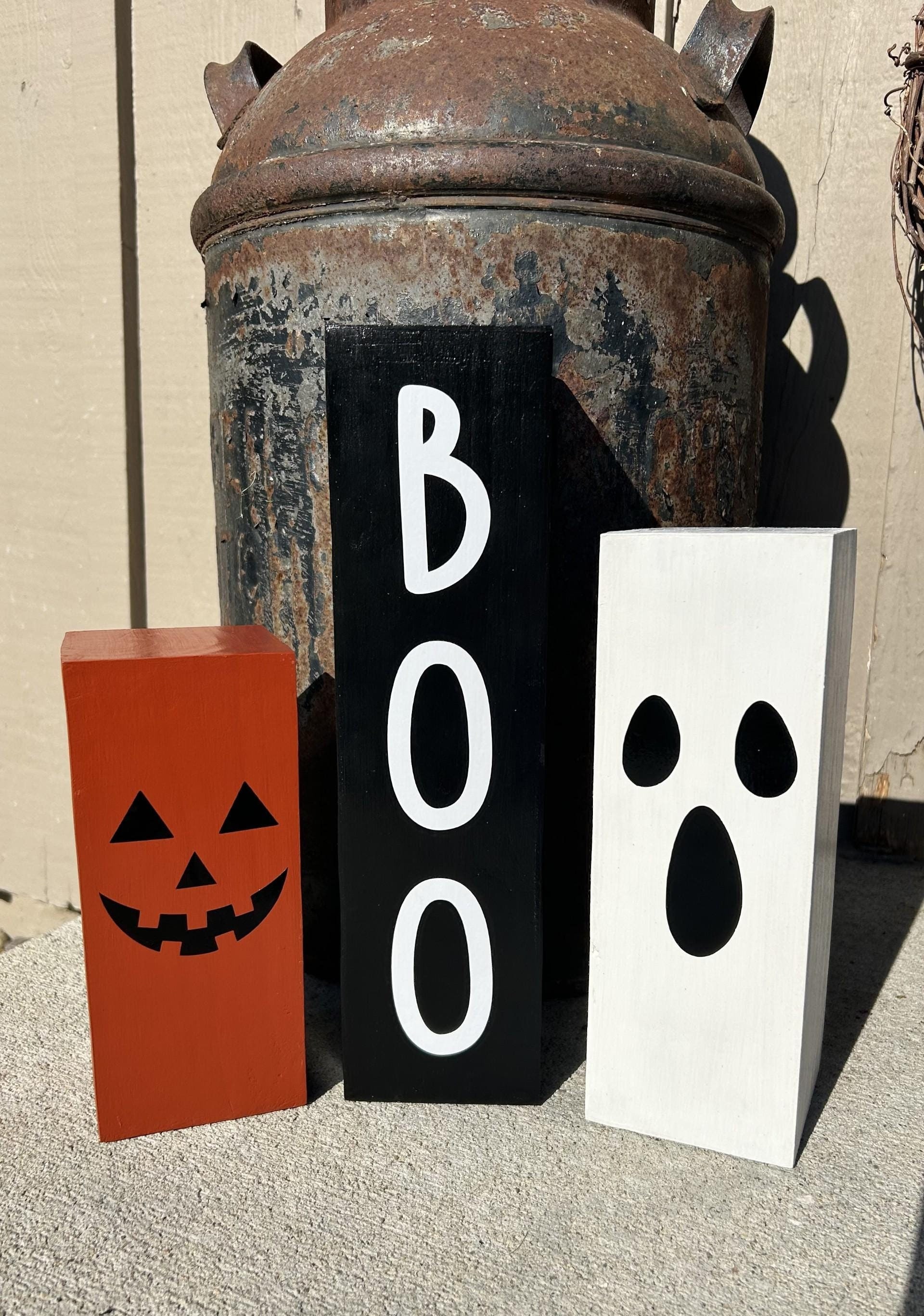 Halloween Wood Block Set, Porch Wood Block Set, Pumpkin Ghost Wood ...