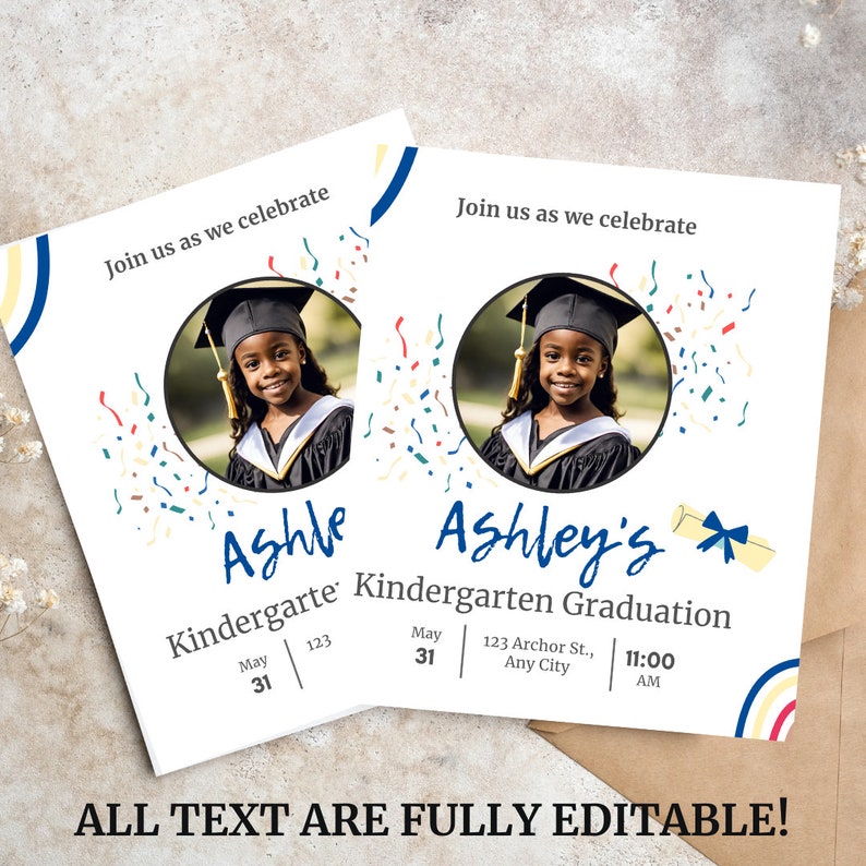 Editable Photo Invitation, Kindergarten & Preschool Graduation ...