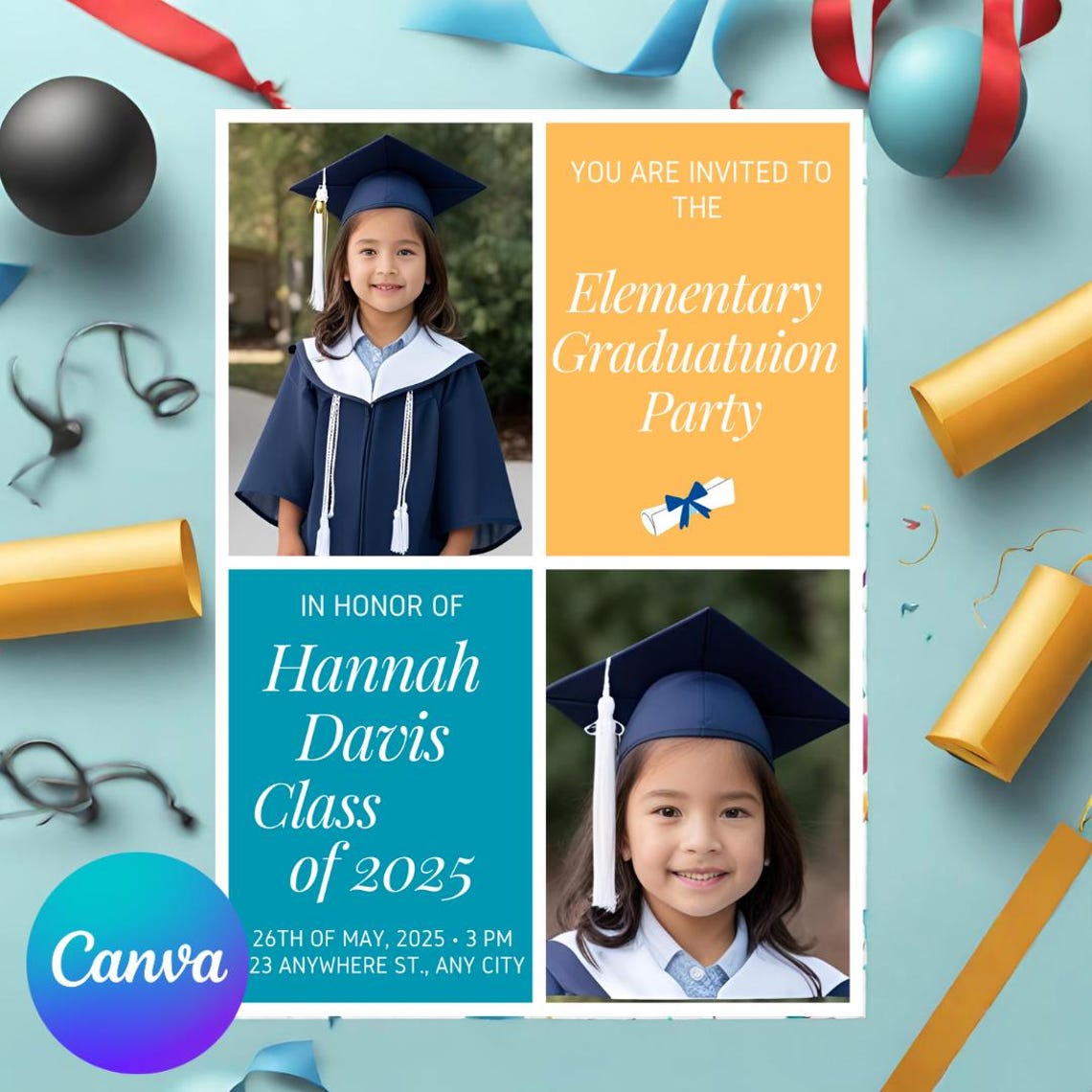 Kindergarten & Preschool Graduation Invitation With Photo | Editable ...
