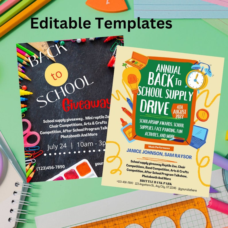 2 EDITABLE School Supply Drive Flyer, School Supplies Fundraiser Poster ...