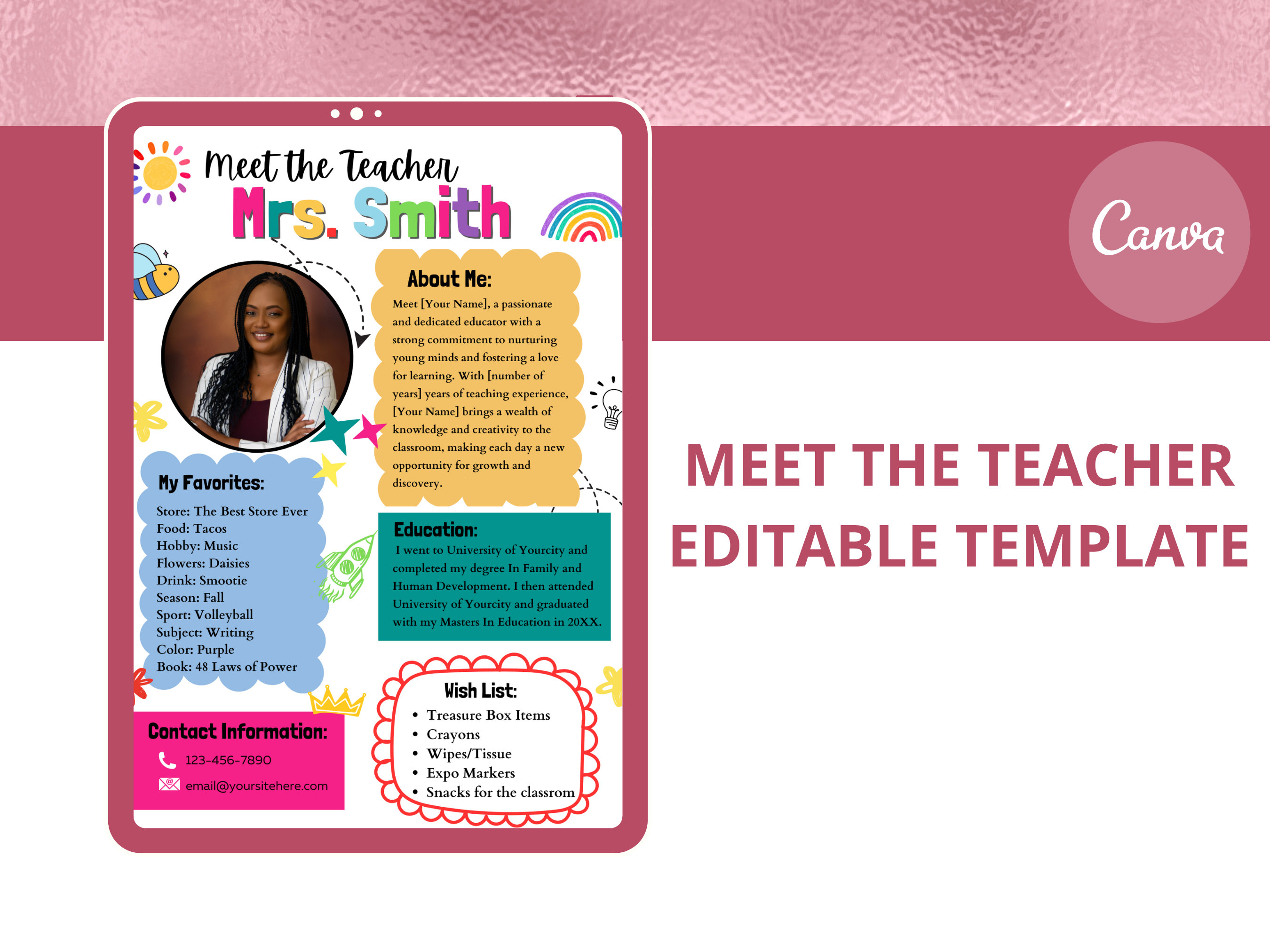 Meet the Teacher Colorful Classroom Printable Template | Canva Editable ...