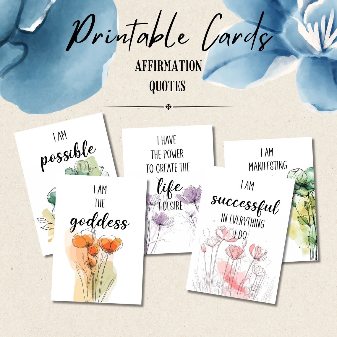 Printable Positive Affirmation Cards With Floral Design, Self-esteem ...