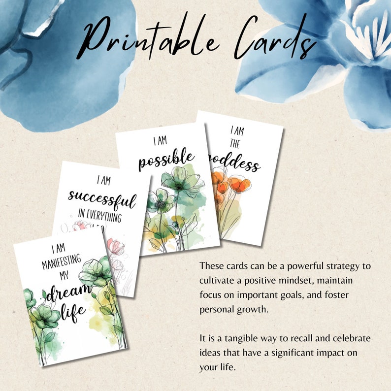 Printable Positive Affirmation Cards With Floral Design, Self-esteem ...